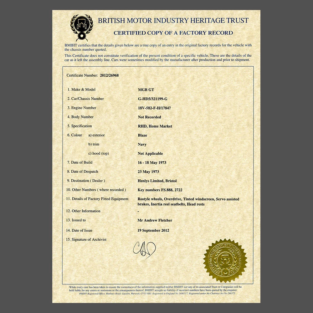 Certificates – British Motor Museum